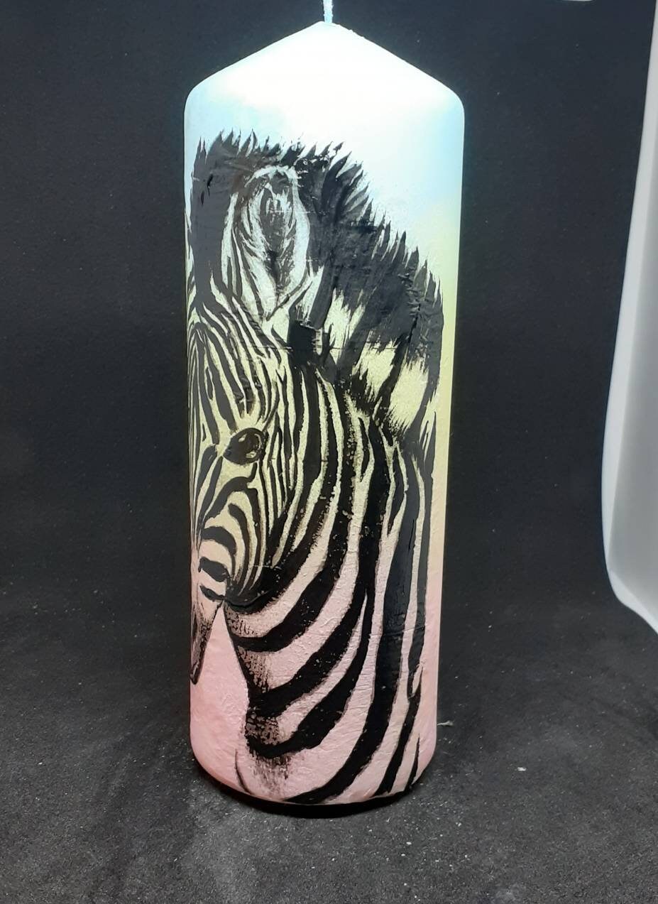 Rainbow Zebra Pillar Candle - Etsy UK
