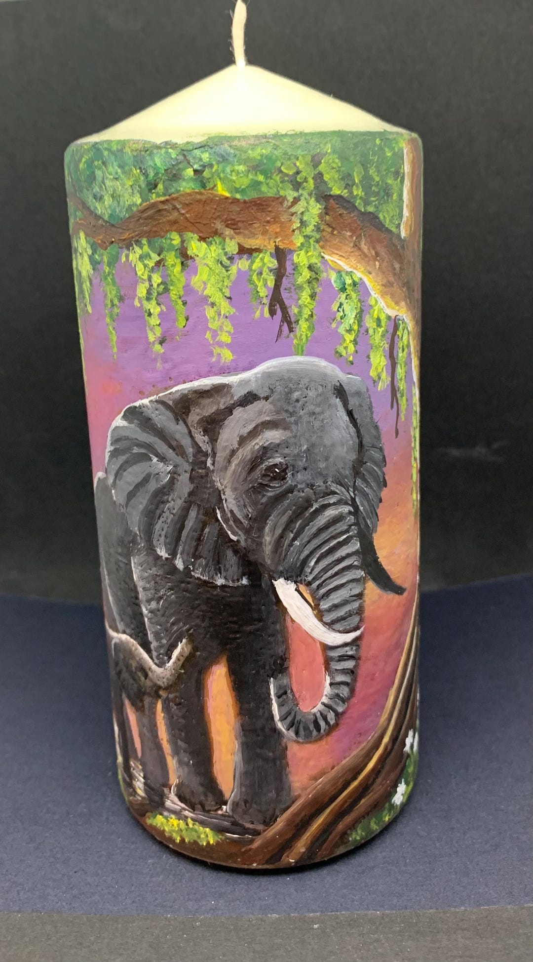 Hand Painted Elephant Pillar Candle, Sunset Safari Gift - Etsy
