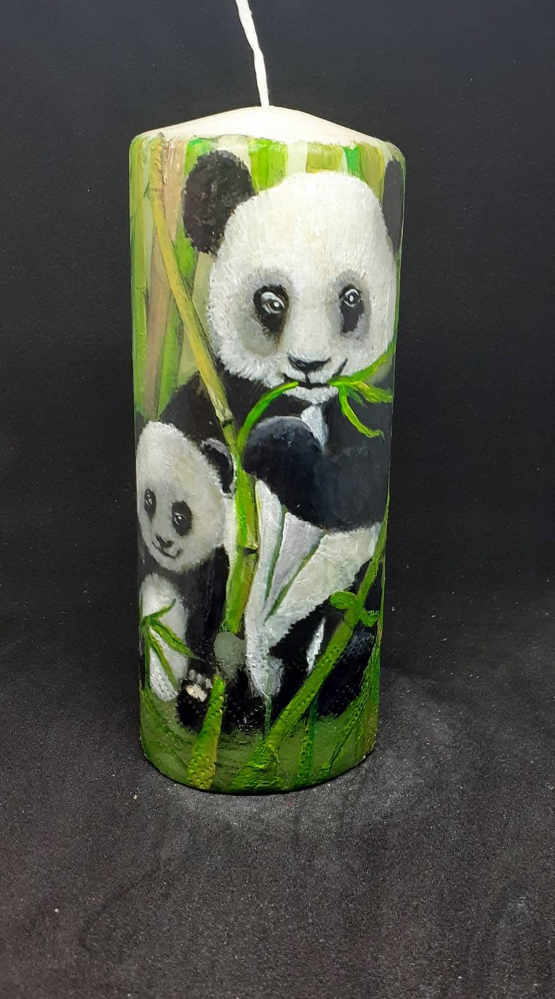 Panda With Baby Amongst Bamboo Candle,handmade,hand Painted Unique ...