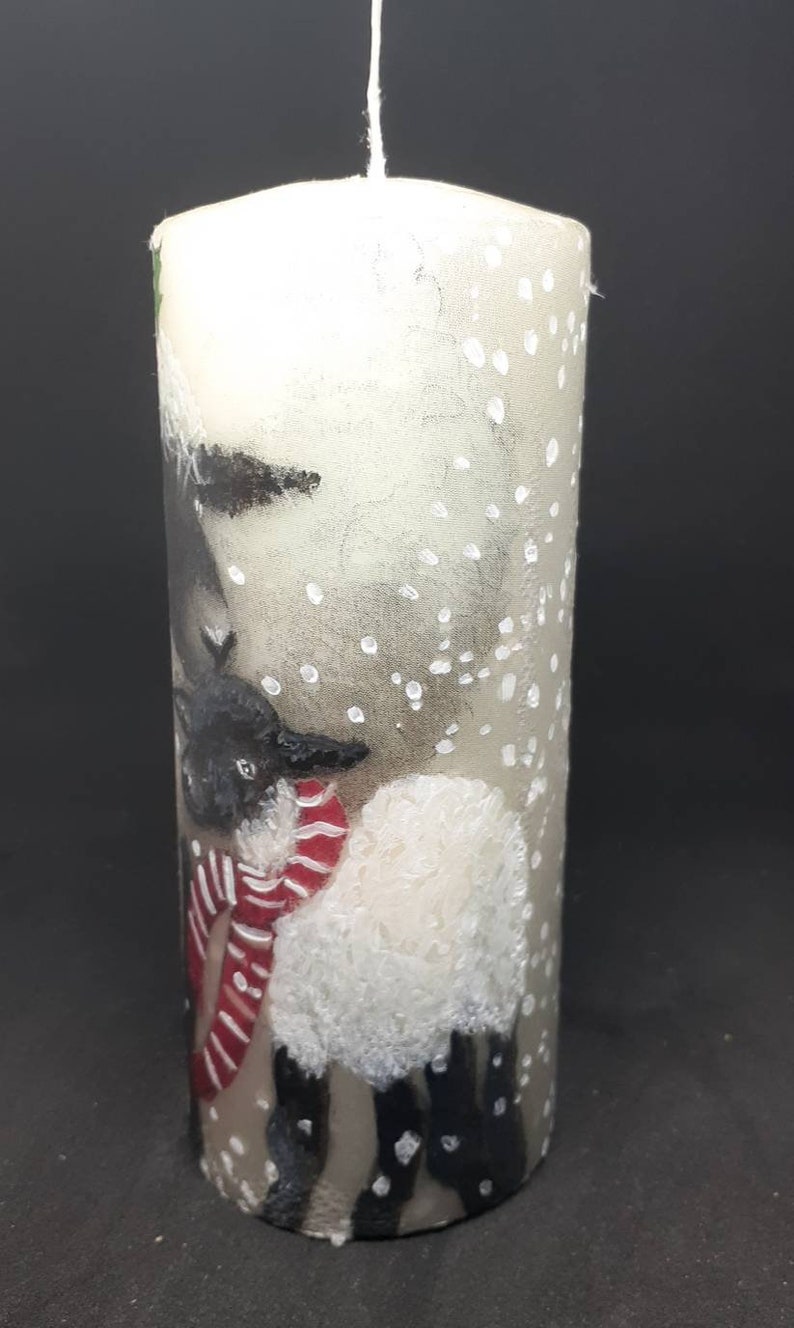 Winter Sheep Candle.hand Painted Candle.unique ,unusual Gift/christmas ...
