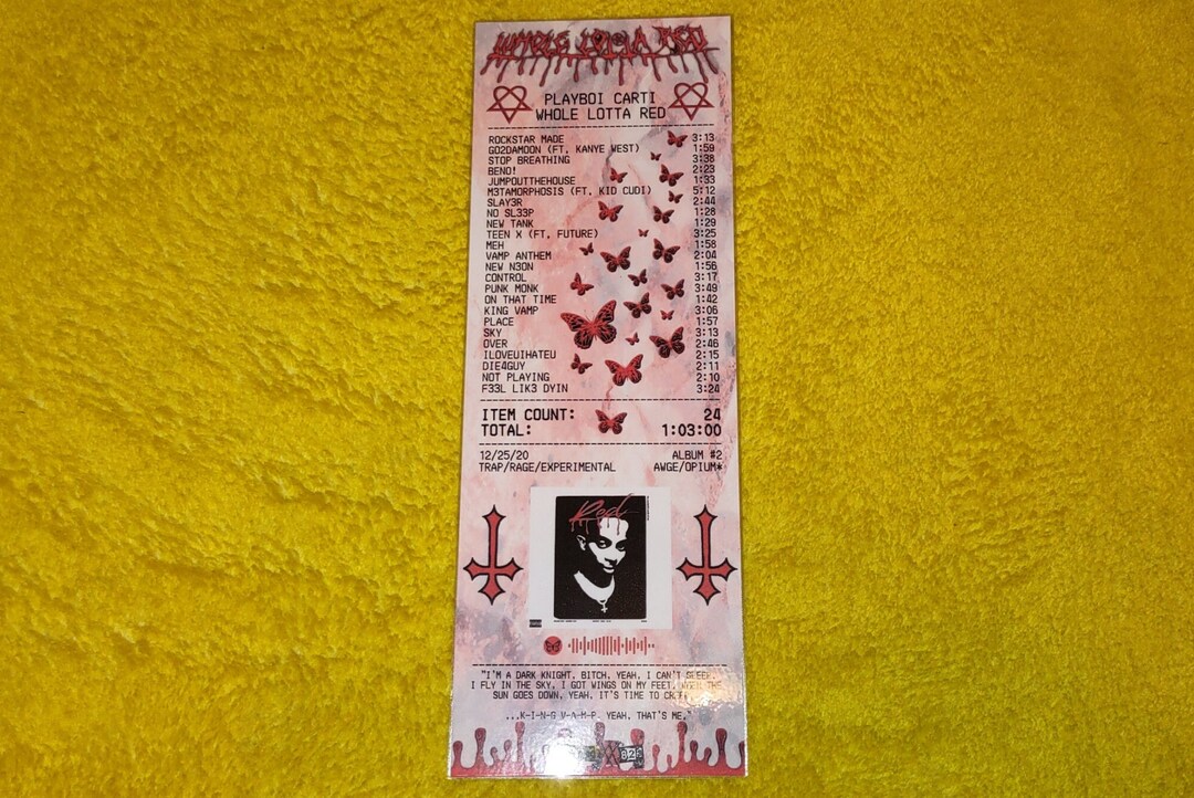 Playboi Carti 'whole Lotta Red' Receipt - Etsy Canada