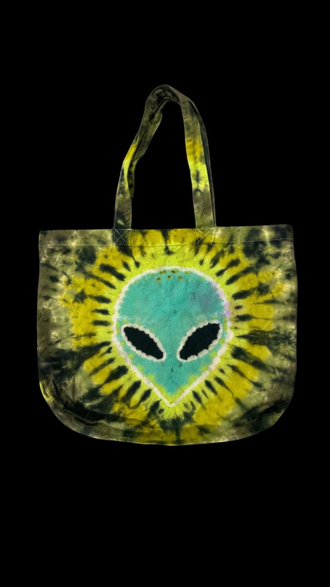 Tie Dye Alien Tote Bag, Green Alien Tie Dye, Space Theme, Tie Dye Tote ...
