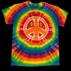 Hand Dyed Psychedelic Rainbow Peace Sign Tie Dye T-shirt, Hippie Tie ...