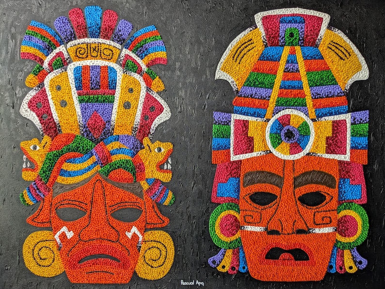Original Oil Painting of Mayan Masks/abstract/guatemala Art/mayan Art ...