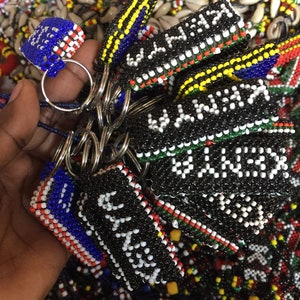 African Beaded Keychains/ Leather Keychains/ Maasai Beaded Keychain ...