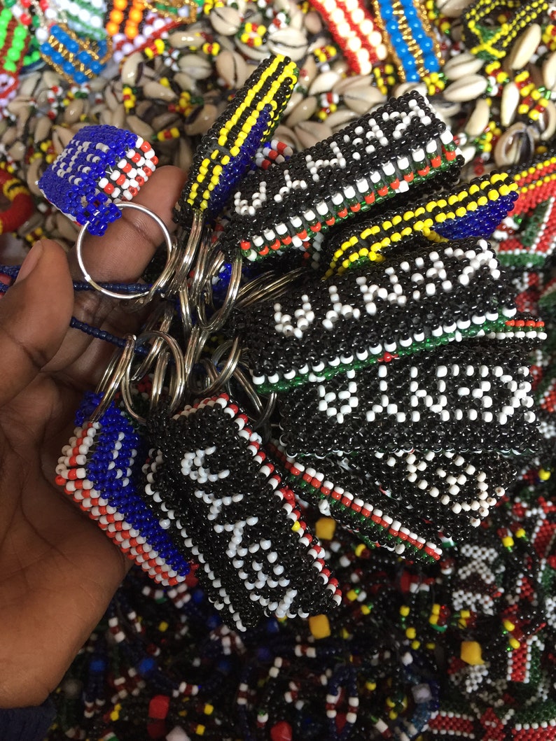 African Beaded Keychains/ Leather Keychains/ Maasai Beaded - Etsy