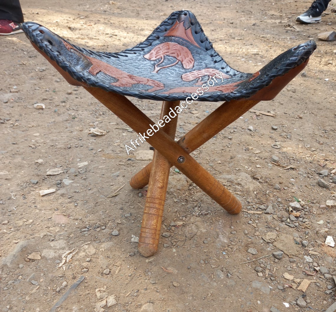 Wooden Stool African Stool Kenyan Stool Leather Stool | Etsy