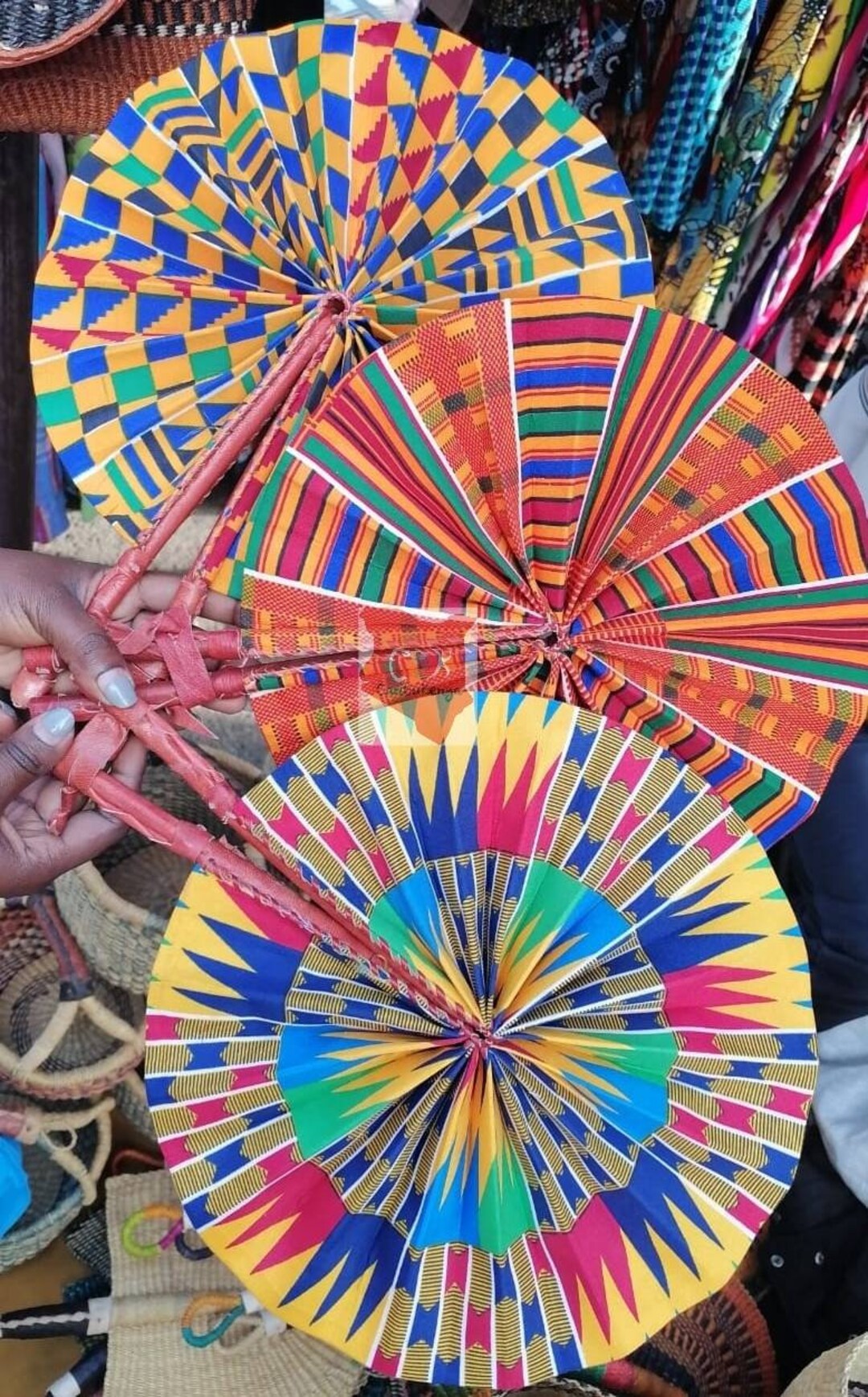On Sale Ankara Foldable Portable Fans Handmade Kitenge Fabric Summer ...