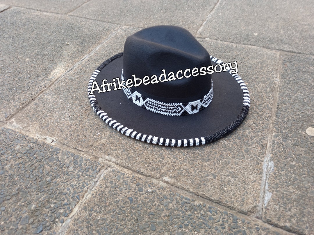 Black Fedora Beaded Fedora Brim Fedora African Fedora - Etsy