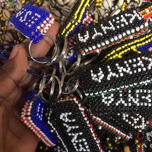 African Beaded Keychains/ Leather Keychains/ Maasai Beaded Keychain ...