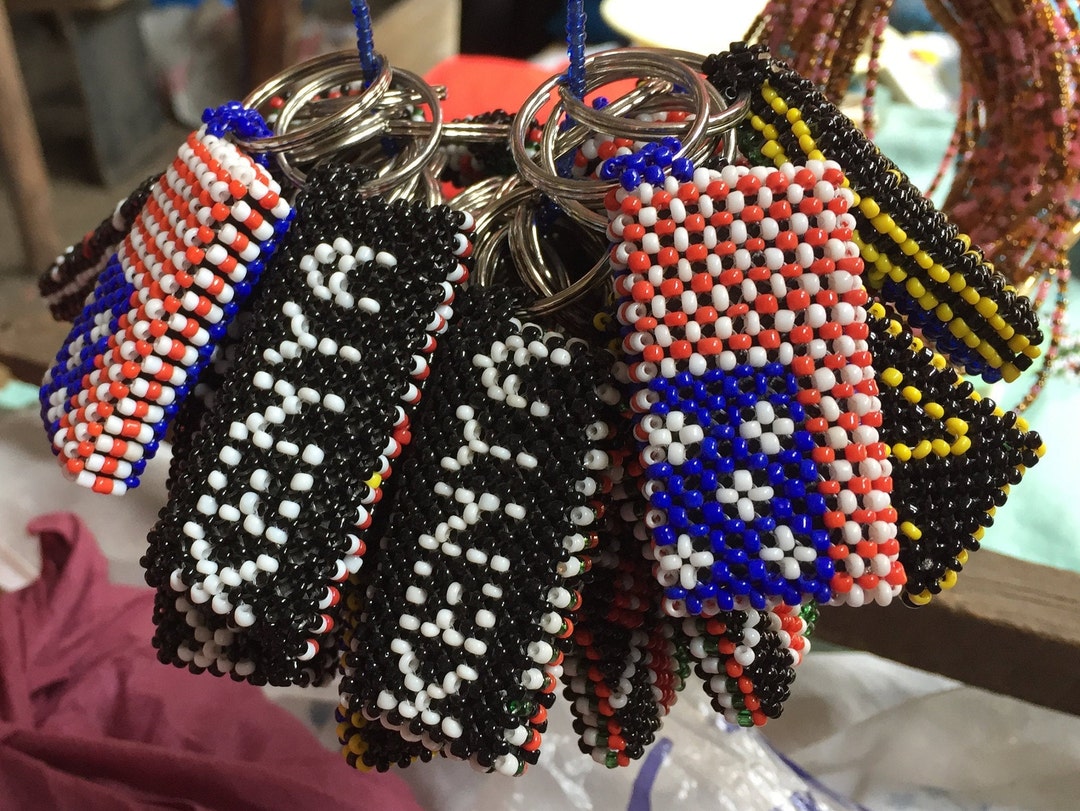 African Beaded Keychains/ Leather Keychains/ Maasai Beaded Keychain ...