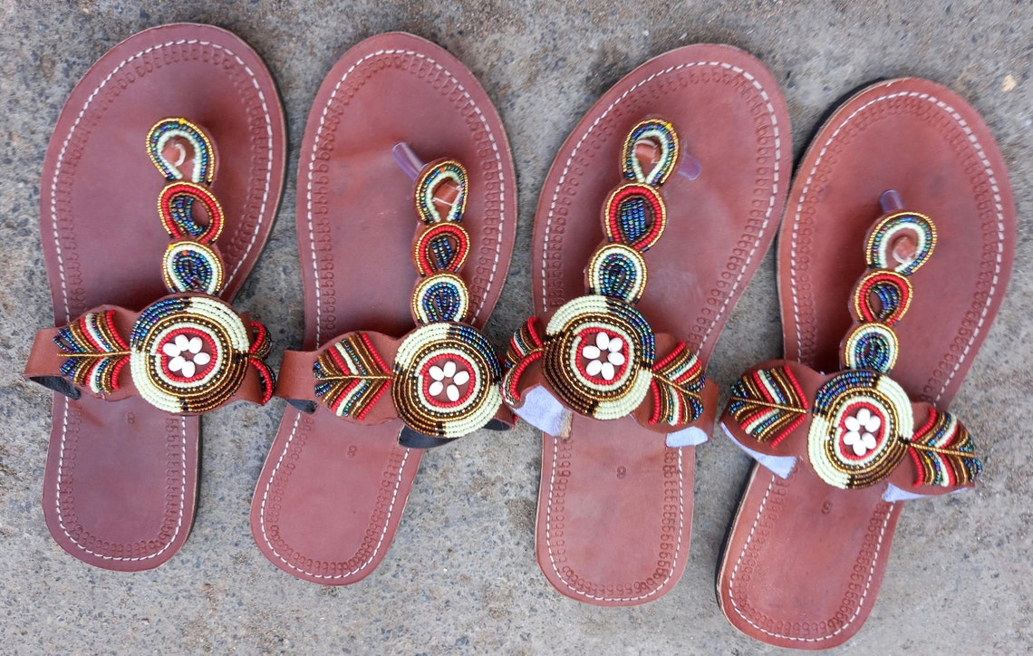 2 PAIRS of Sandalswomen Leather Sandalsbeaded - Etsy