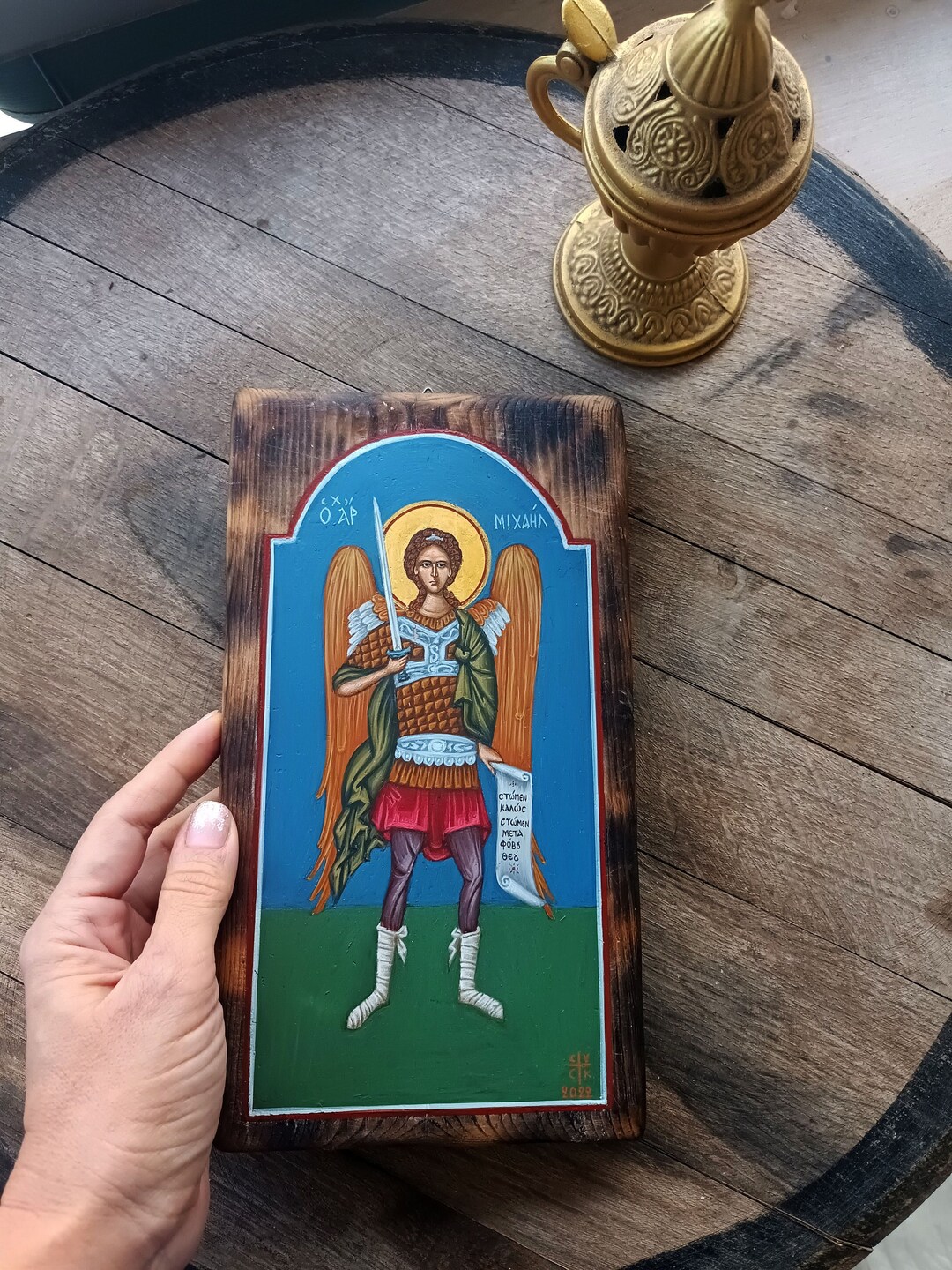 Archangel Michael Greek Original Byzantine Hand Painted Orthodox Icon ...