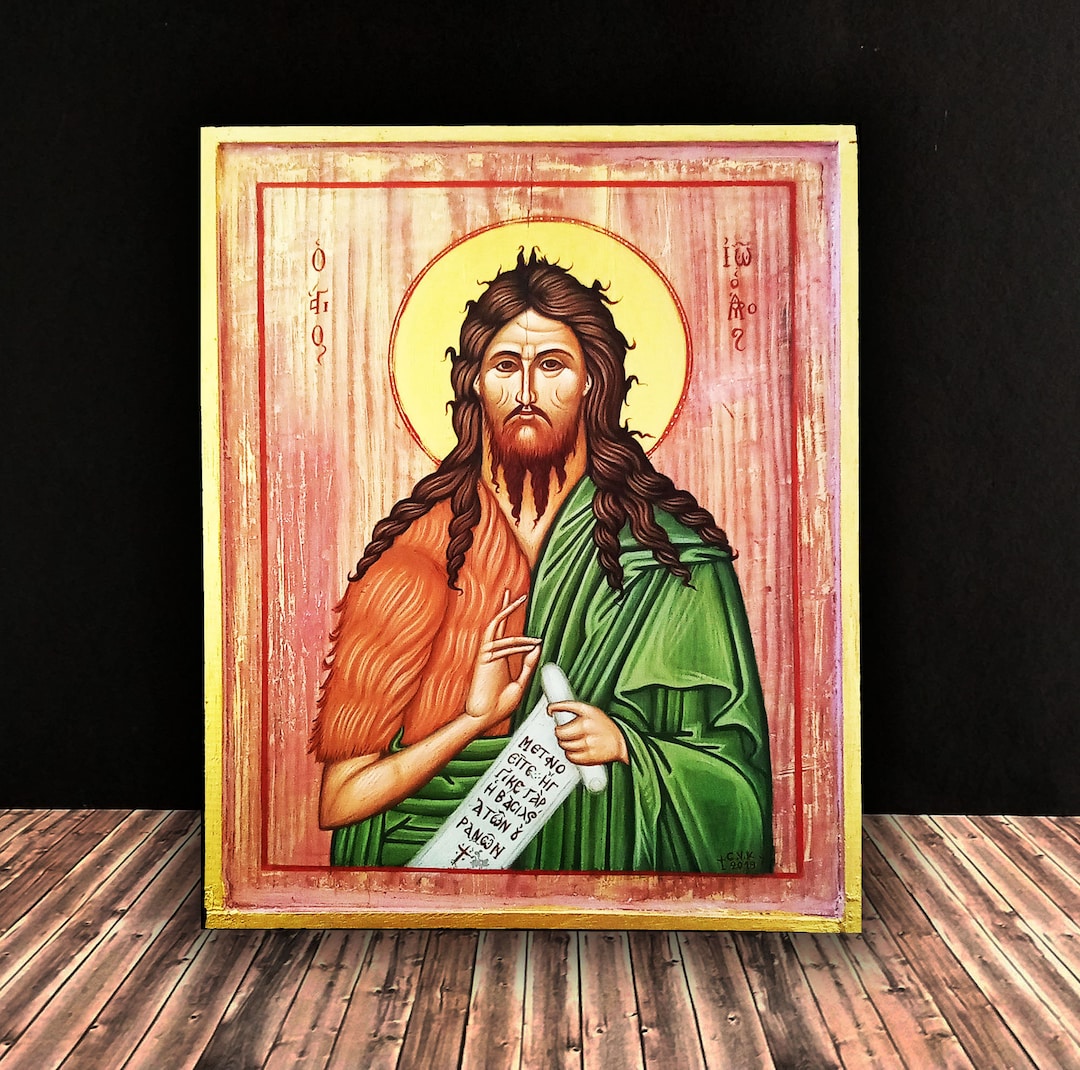 Saint John the Baptist Original Hand Painted Greek Byzantine Antique ...