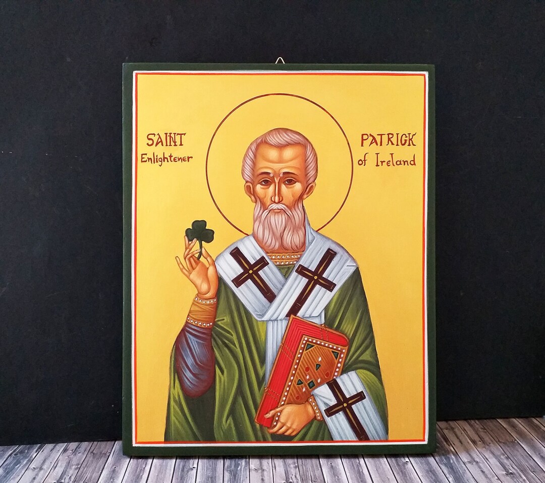 Saint Patrick Original Hand Painted Byzantine Icon, Patron Saint of ...