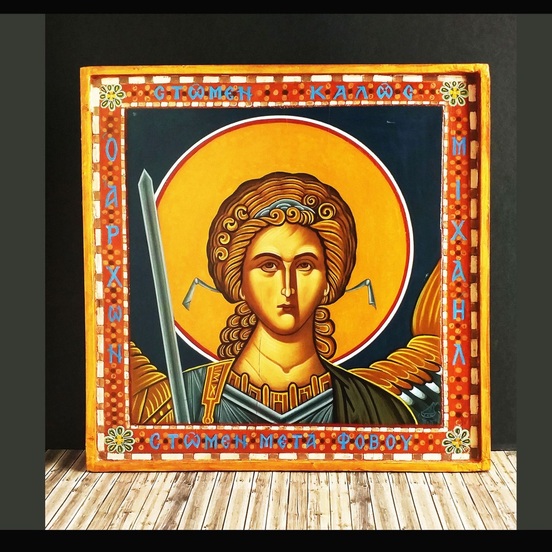 Hand Painted Archangel Michael, Original Greek Byzantine Orthodox Icon ...
