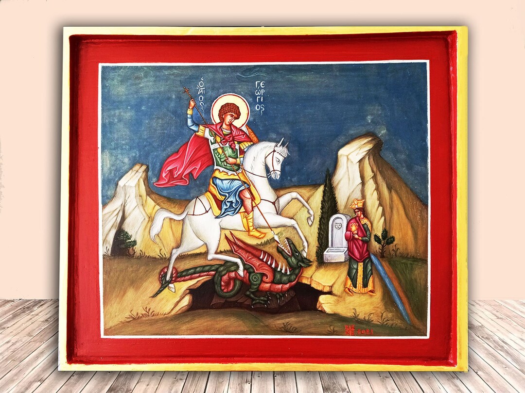 Saint George Icon, Original Hand Painted Greek Byzantine Orthodox Icon ...