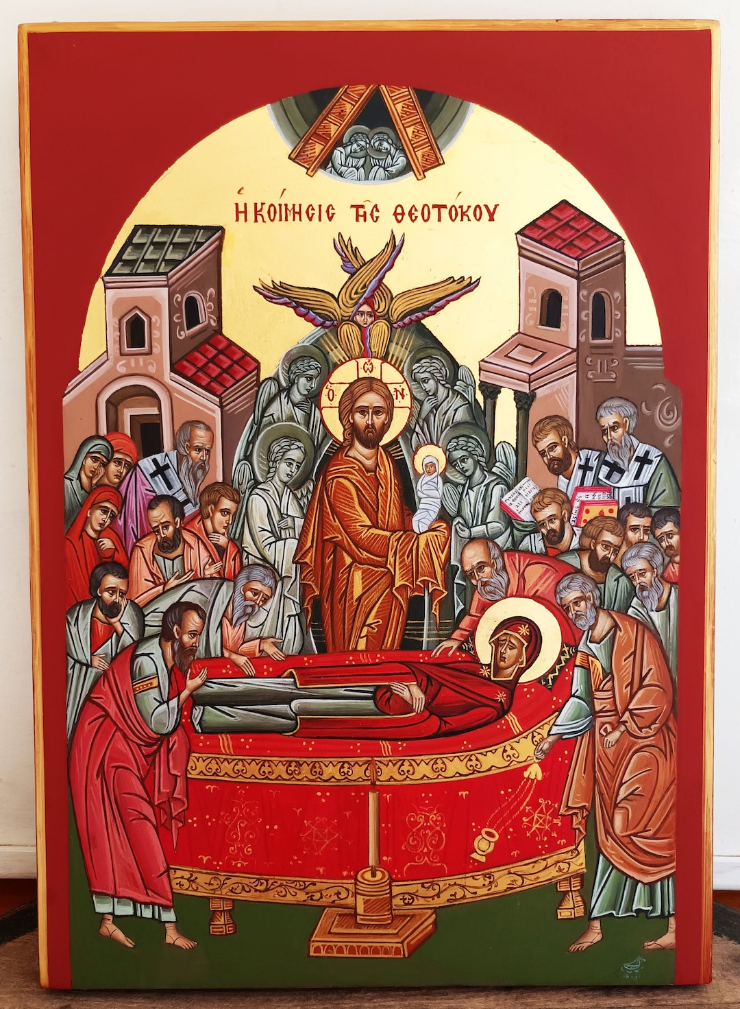 The Dormition of Theotokos Hand Painted Greek Byzantine Orthodox Icon ...