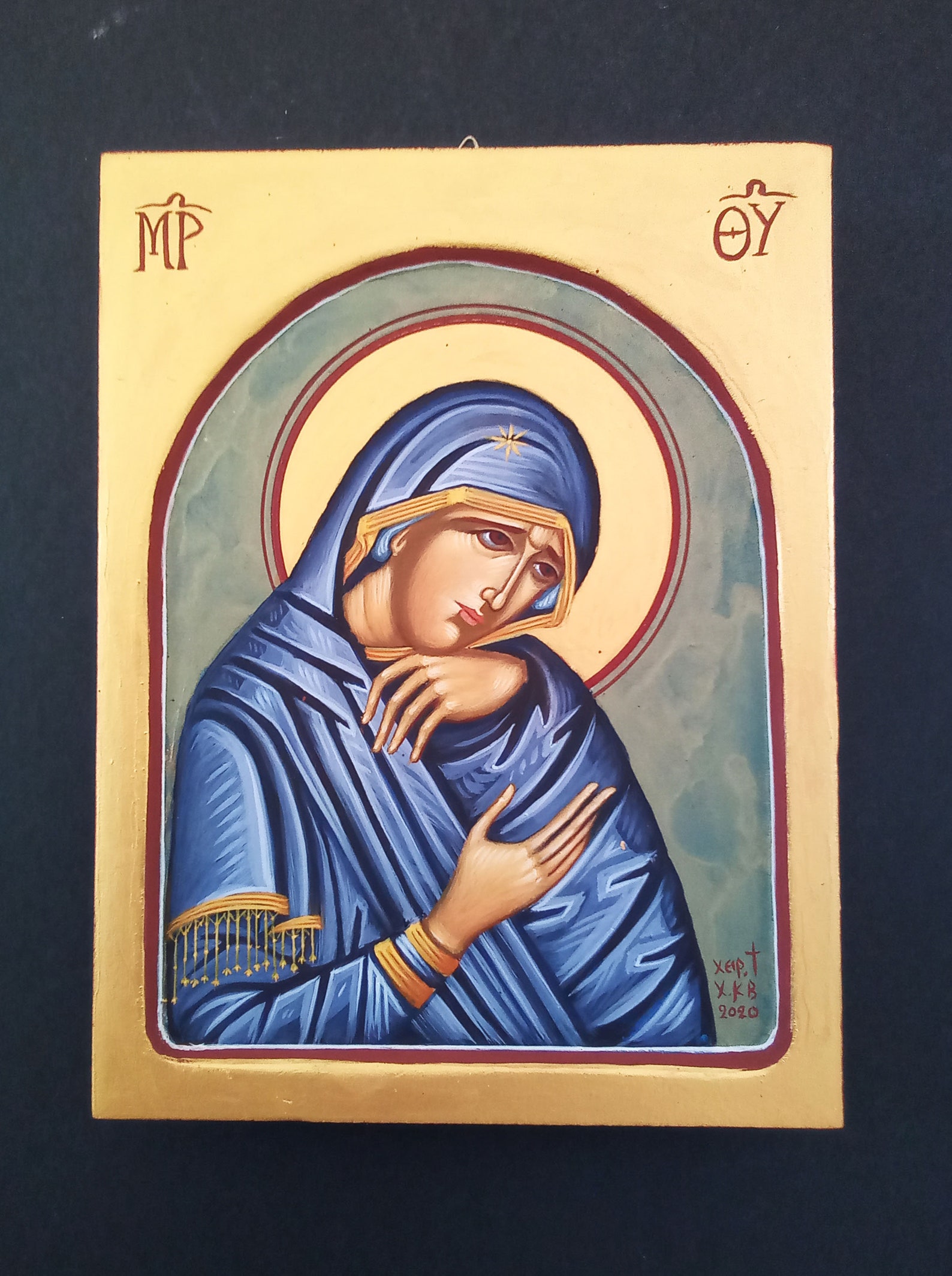 Virgin Mary Icon, Our Lady of Sorrows Original Greek Hand Painted ...