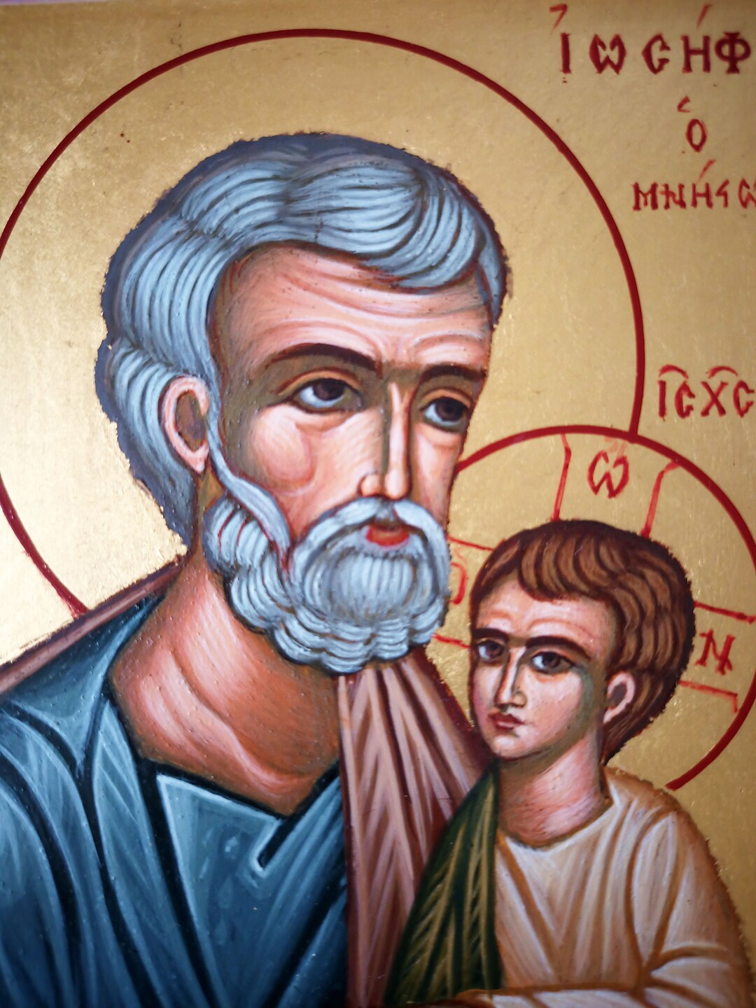 Saint Joseph With Child Jesus, Hand Painted Greek Orthodox Byzantine ...