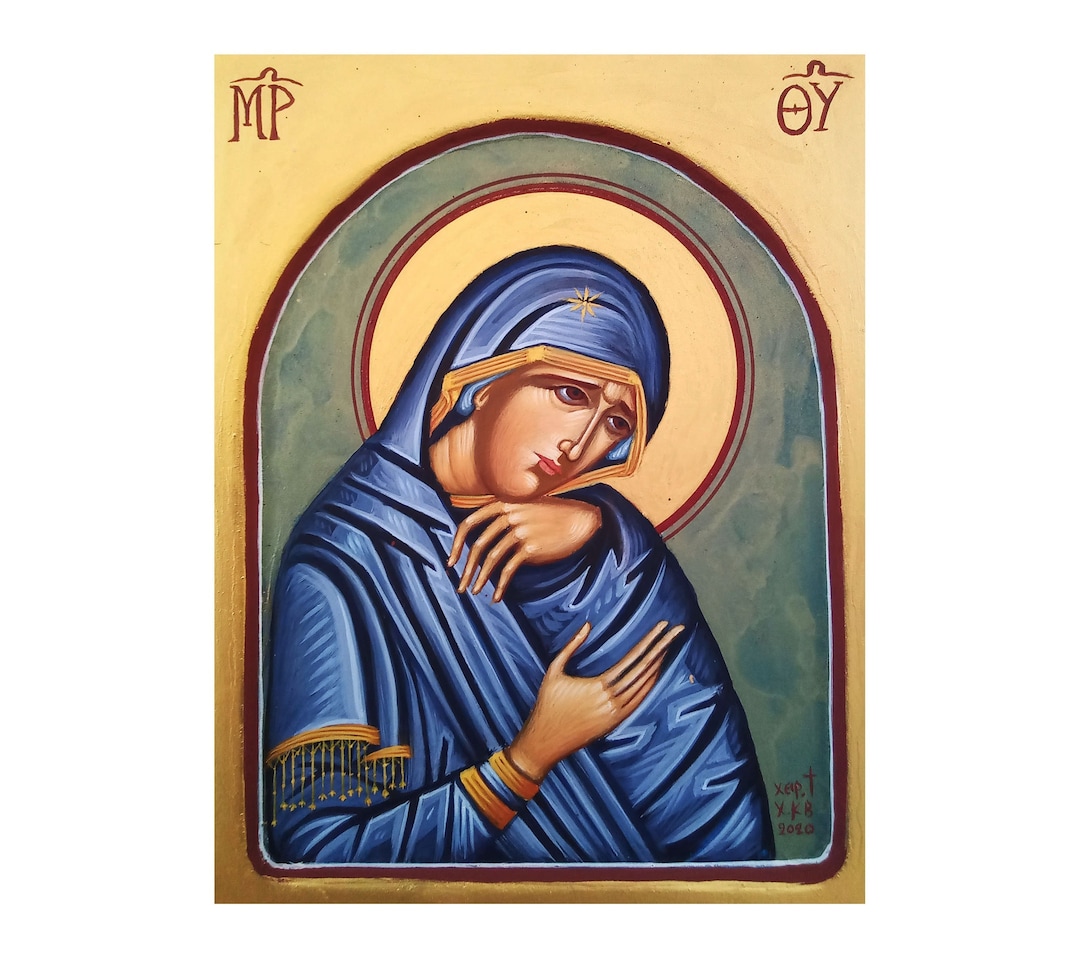 Virgin Mary Icon, Our Lady of Sorrows Original Greek Hand Painted ...