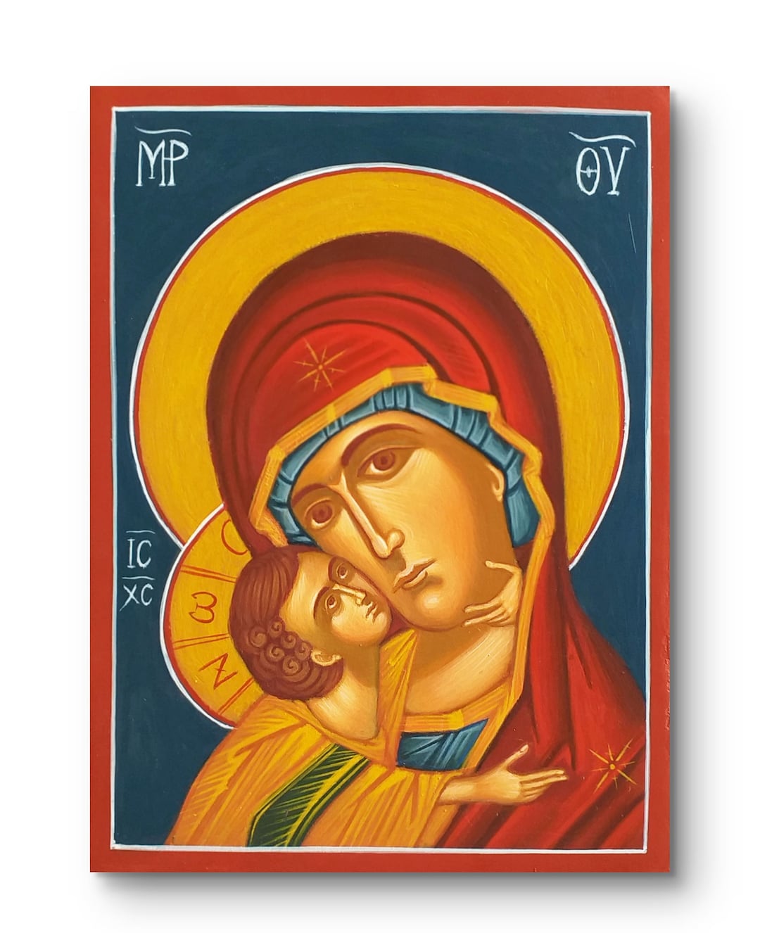 Handmade Byzantine Orthodox Icon of Virgin Mary & Jesus / Unique ...