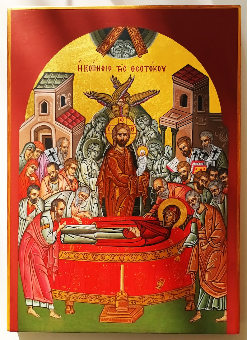 The Dormition of Theotokos Hand Painted Greek Byzantine Orthodox Icon ...