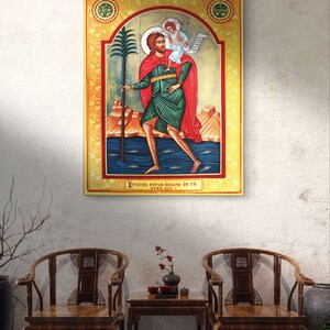 Ready to Ship Hand Painted Saint Christopher Icon / Large Greek ...