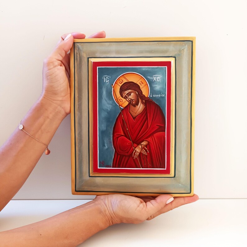 Set of Two Original Greek Byzantine Hand Painted Orthodox Icons, Jesus ...