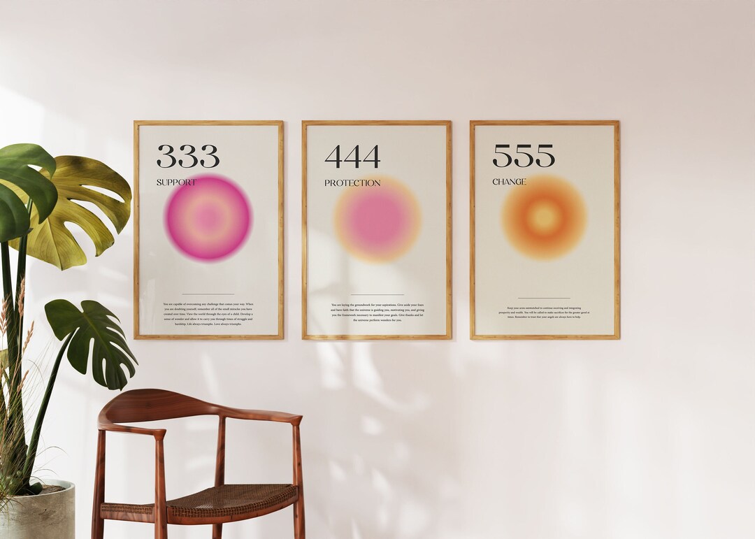 Set of 3 Angel Number Set 333,444,555, Aura Posters, Angel Number ...