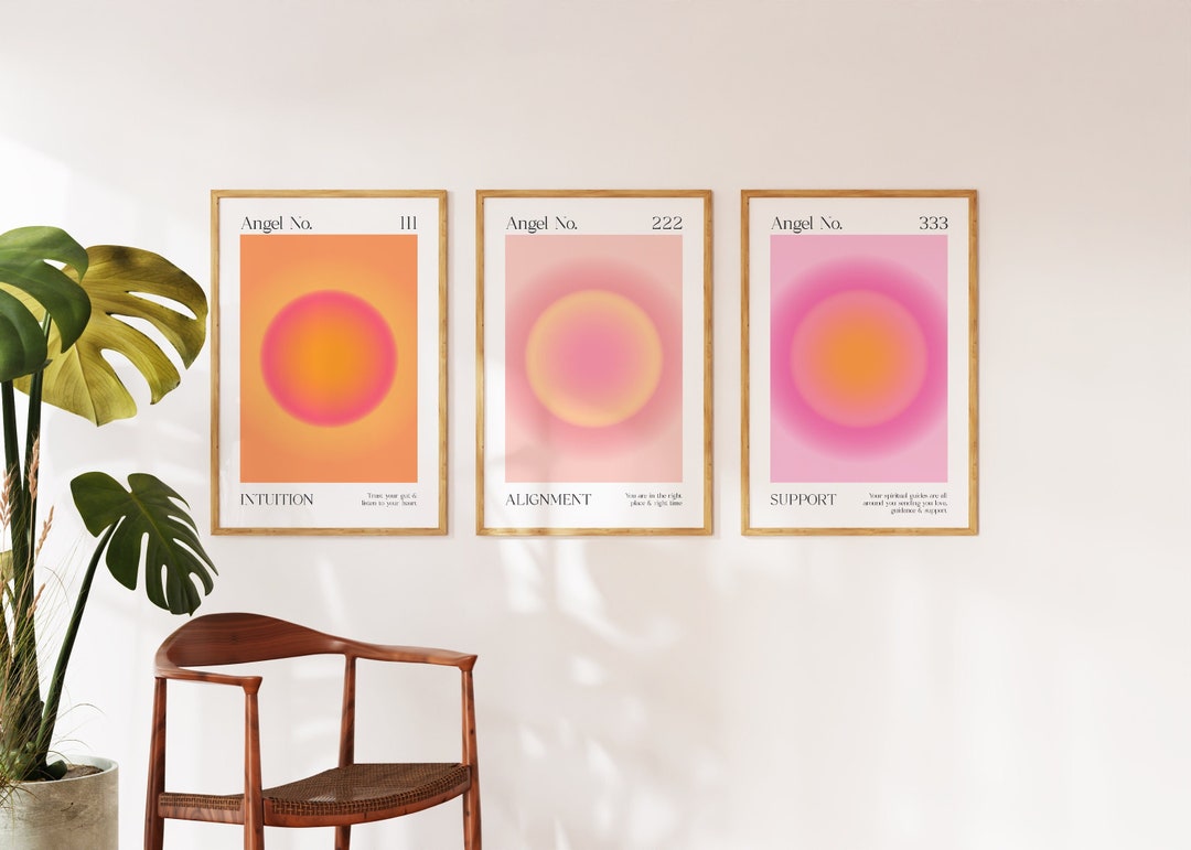 Set of 3 Angel Number Set 111 222 333 Angel Number Poster Aura Prints ...