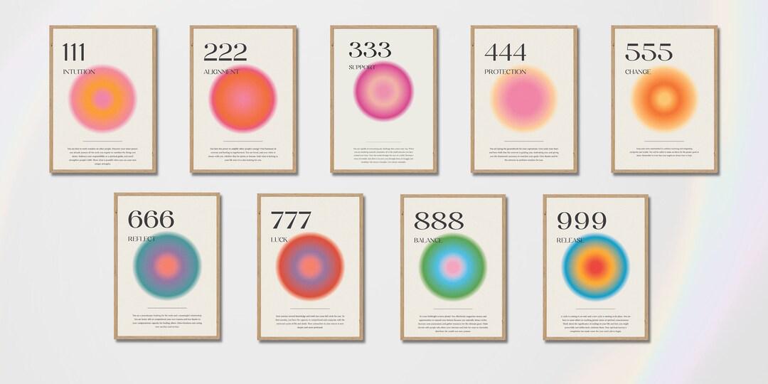 Angel Number Posters, Set of 9, Instant Download Poster,aura Poster ...
