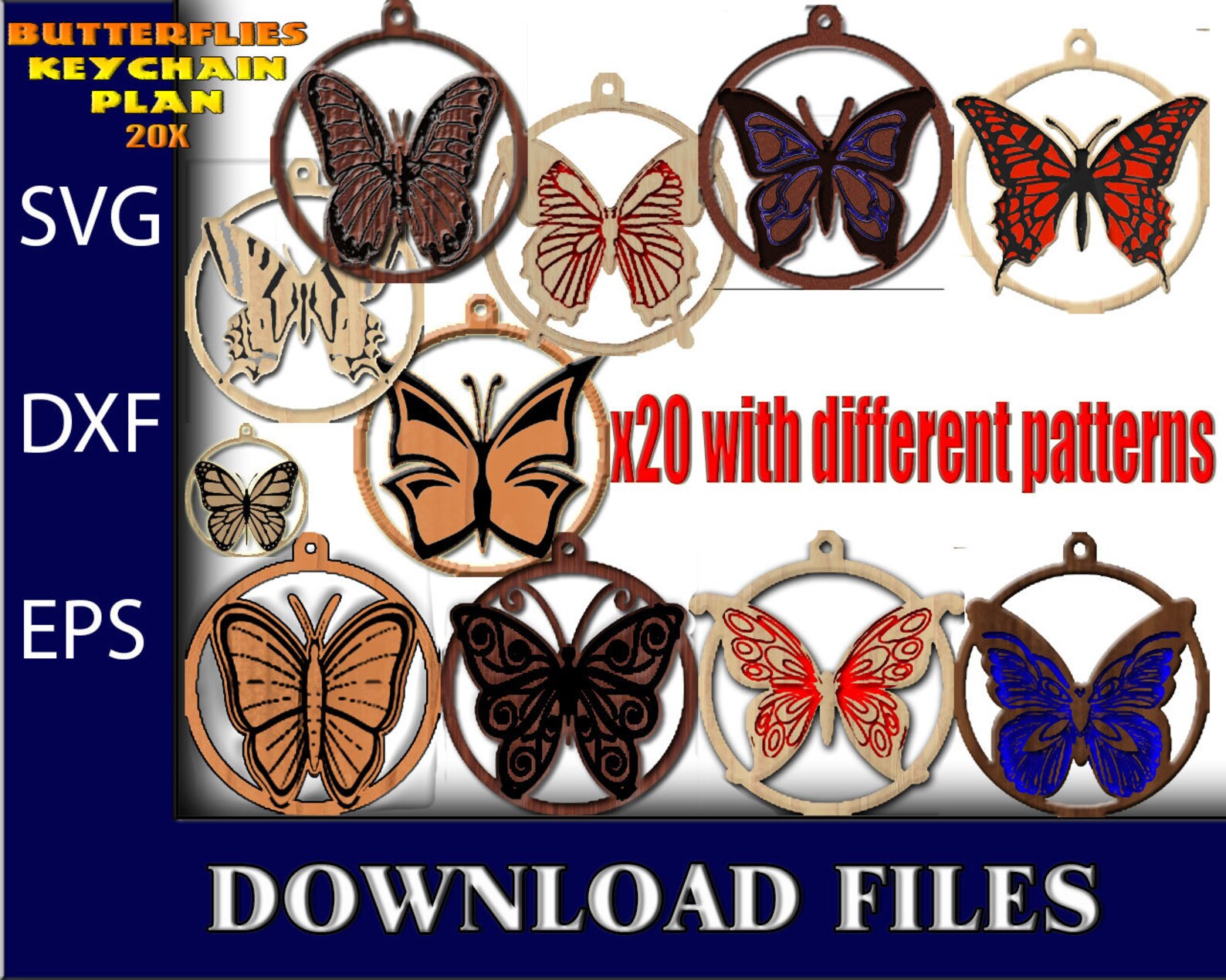 20 Types of Butterfly Keychain Design Collection for Laser - Etsy
