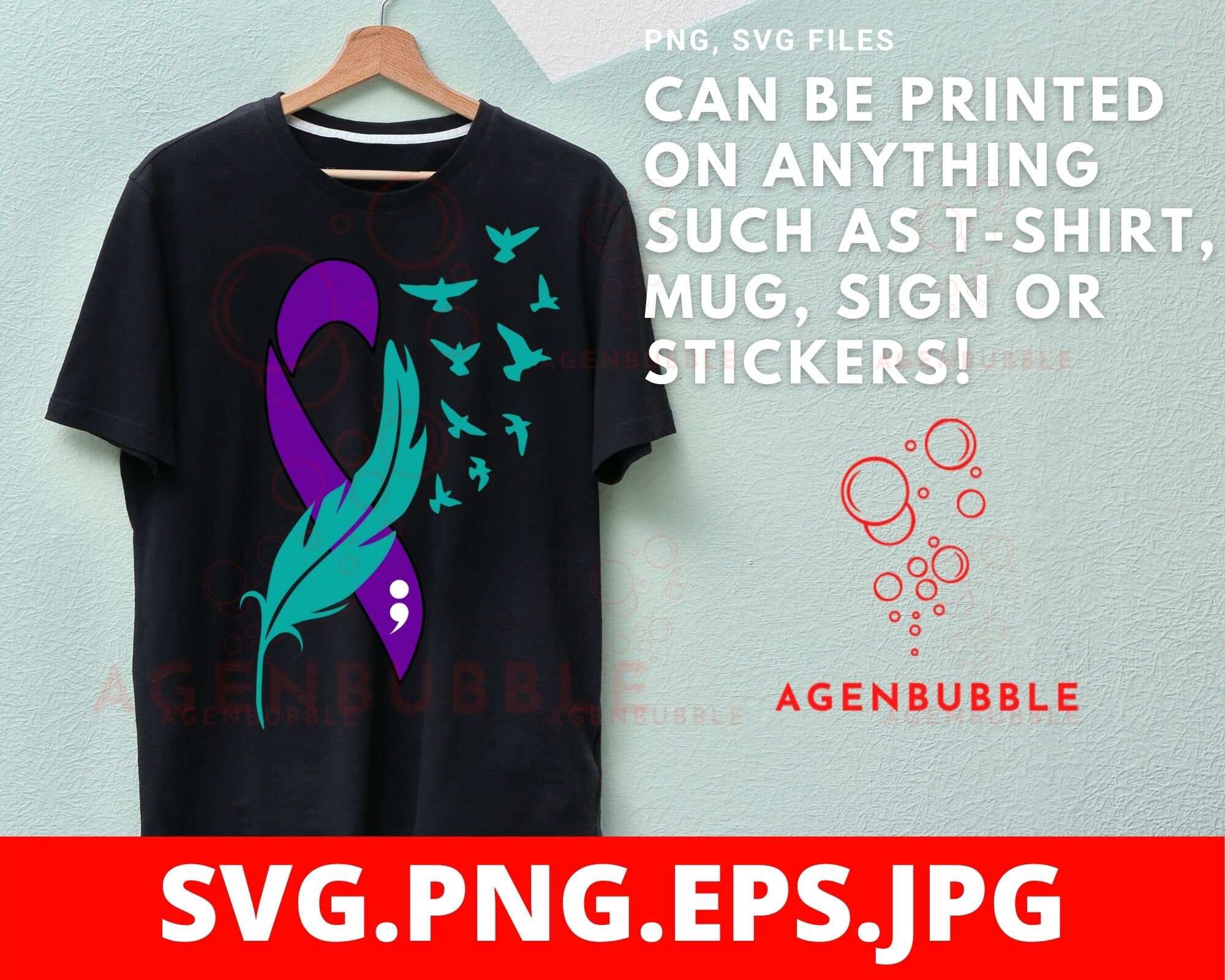 Semicolon Feather Svg Ribbon Suicide Depression Prevention - Etsy UK