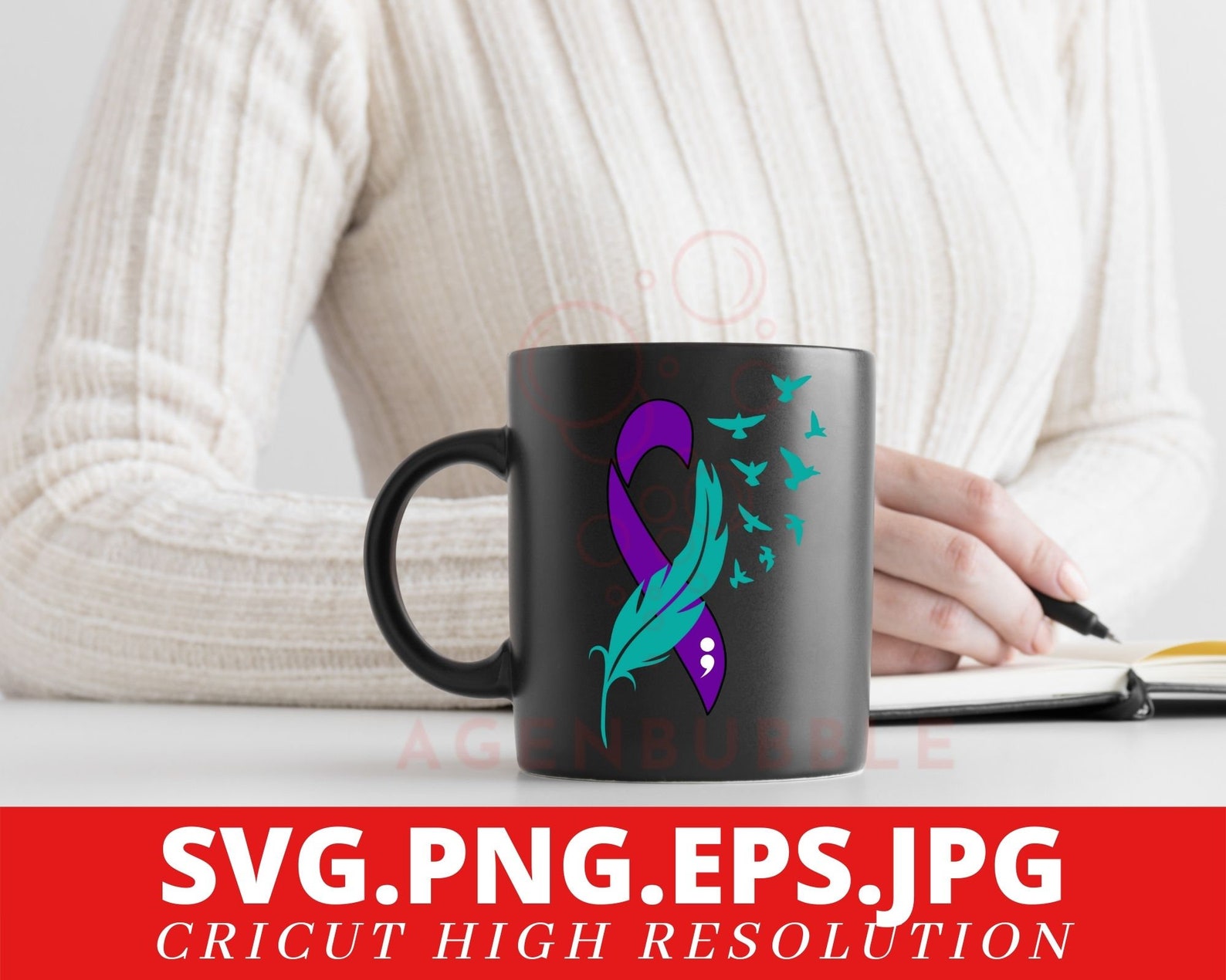 Semicolon Feather Svg Ribbon Suicide Depression Prevention - Etsy