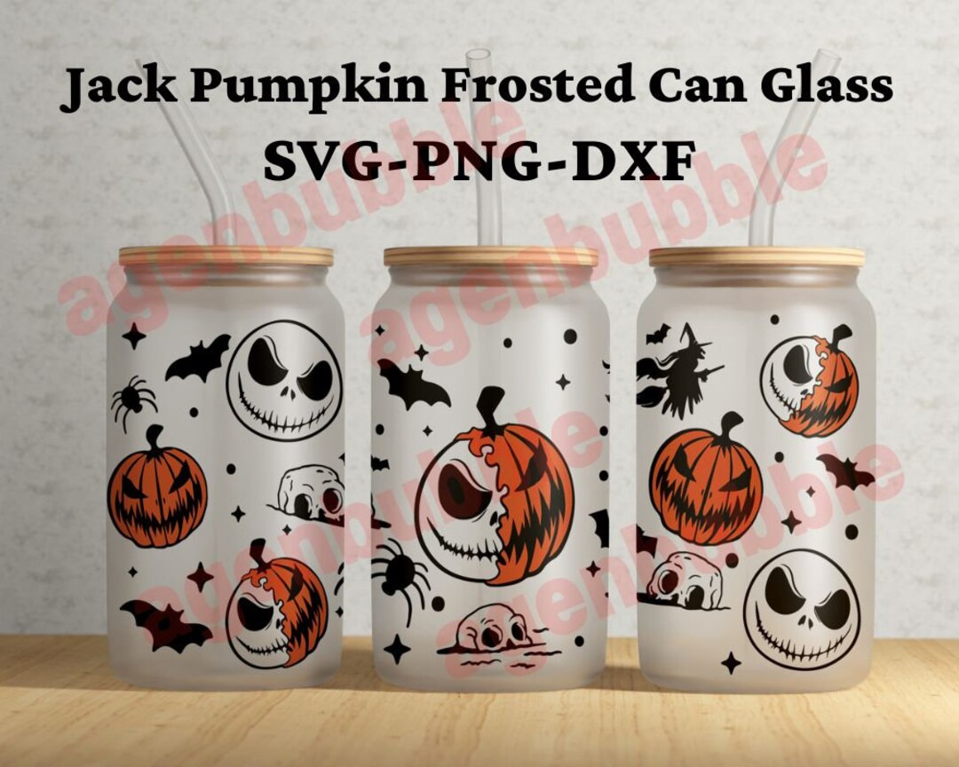 Jack Pumpkin Frosted Can Glass SVG, PNG Wrap • Halloween 16oz Glass Can ...