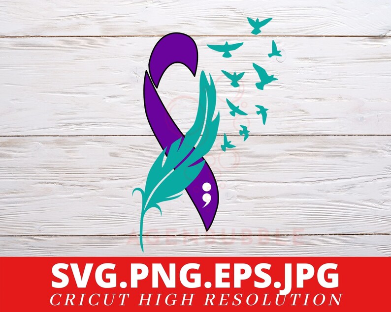 Semicolon Feather Svg Ribbon Suicide Depression Prevention - Etsy