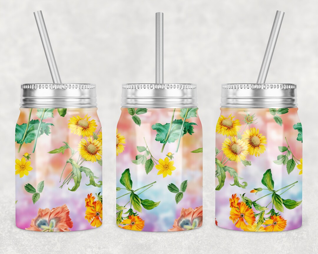 17oz Mason Jar Tumbler Sublimation Design Template, Watercolor Sun ...