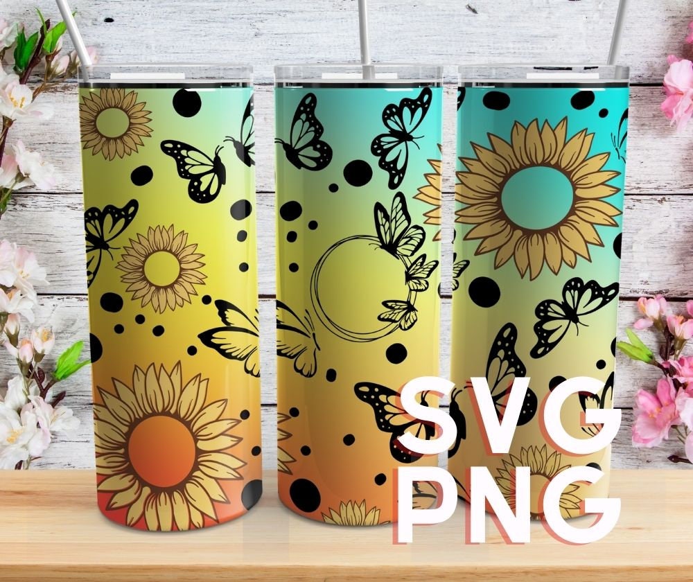 Sunflower Wrap Svg Butterfly Glass Can Wrap 16oz & 20oz - Etsy