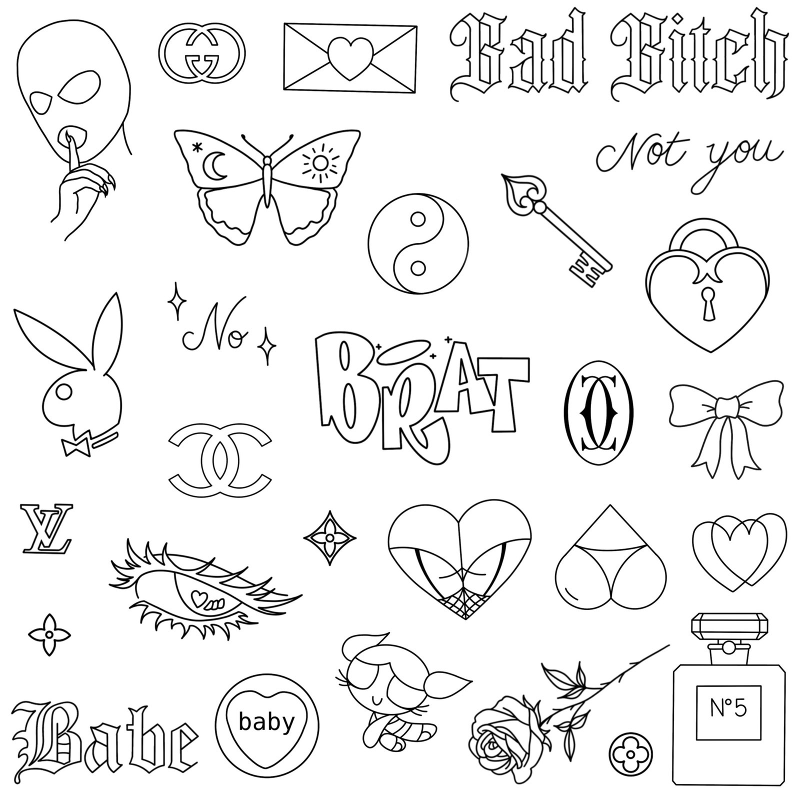 Stencils Brat Tattoo Designs Ready-to-use, Easy-to-apply, Y2K Aesthetic ...