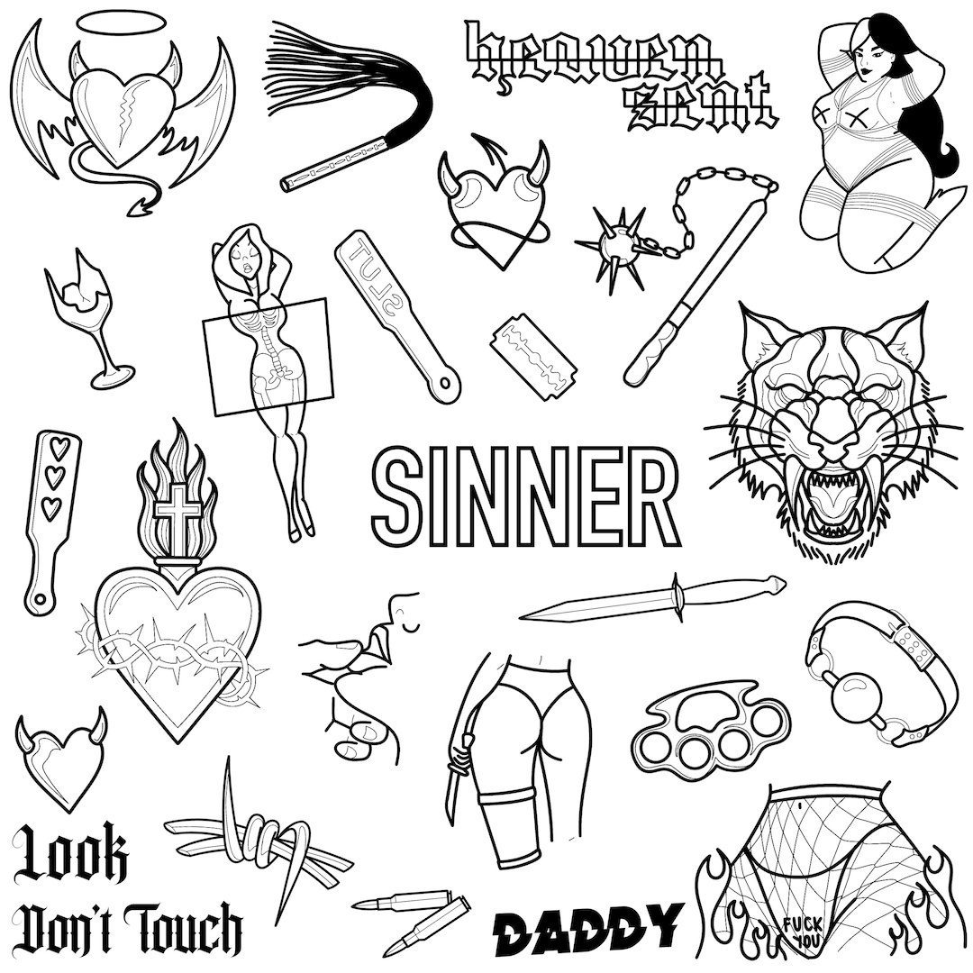 Stencils Sinner Tattoo Designs Ready-to-use, Easy-to-apply, Y2K ...