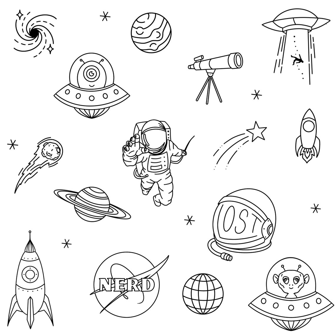 Space Tattoo Stencils, Alien, Astronaut, Planet Designs - Etsy