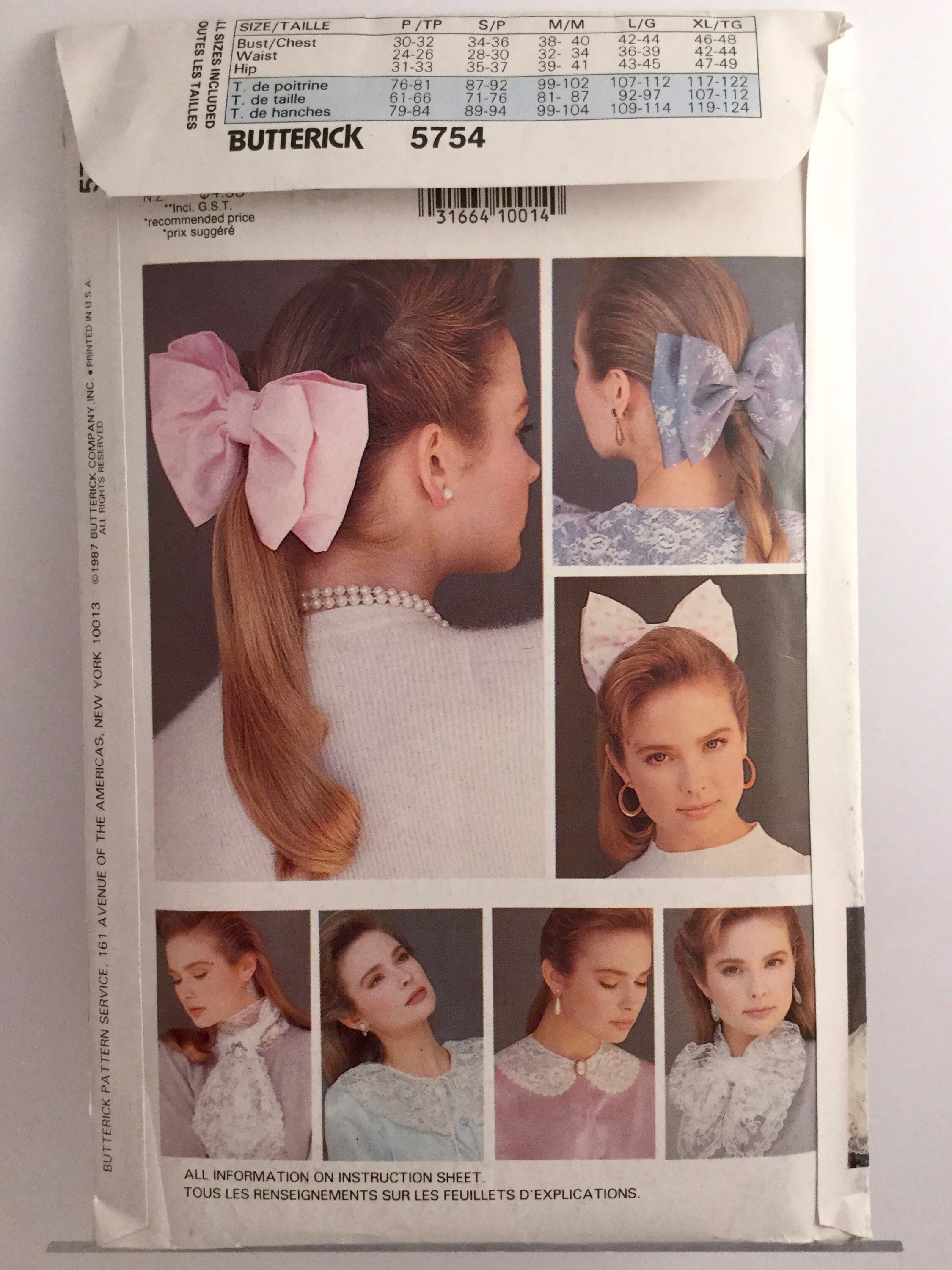 Vintage Butterick Sewing Pattern 5754, Collars, Cuffs, Bows, Copyright ... Vintage Butterick Sewing Pattern 5754, Collars, Cuffs, Bows, Copyright ...