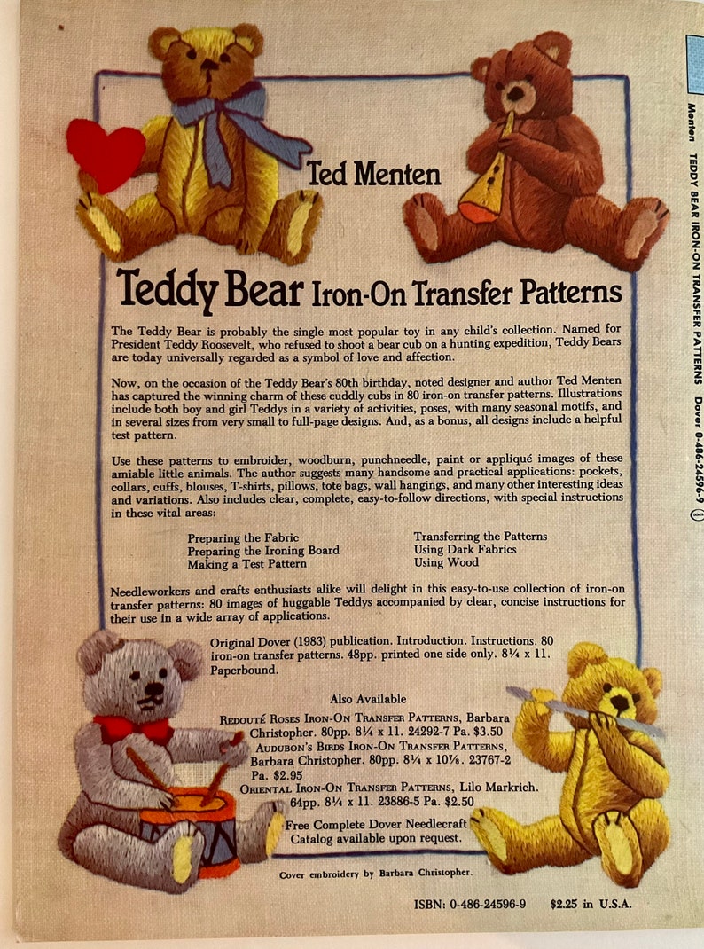 Ted Menten Teddy Bear Iron on Transfer Patterns, Vintage Booklet, Dover ...