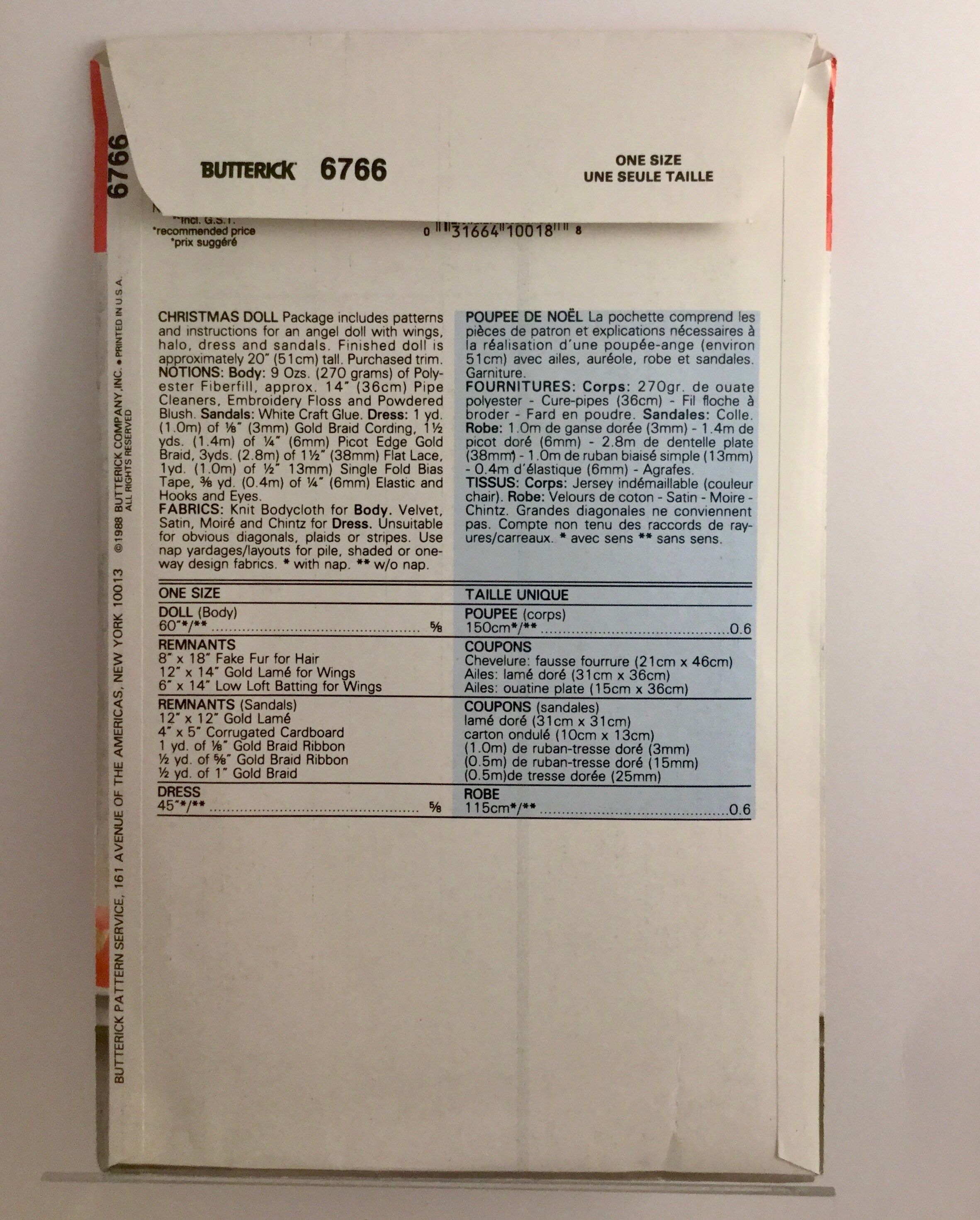 Vintage Butterick Sewing Pattern 6766, Christmas Doll, Rachel Wallis ...