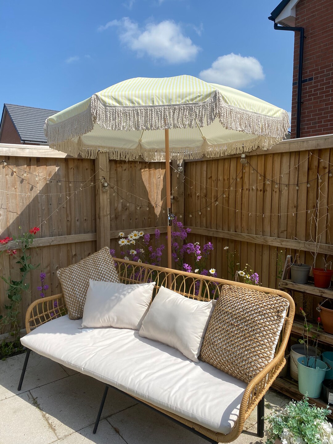 Boho Parasol Umbrella : Yellow and White Stripe Sun Garden Parasol - Etsy