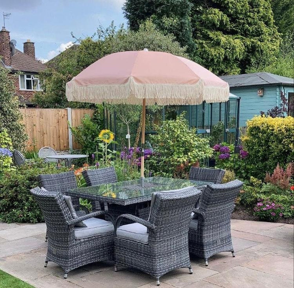 Boho Parasol Umbrella : Nude Beige Panelled Sun Garden Parasol - Etsy