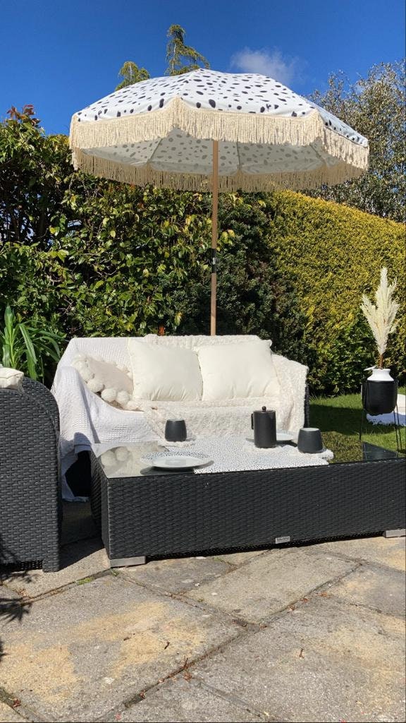 Boho Parasol Umbrella : Dalmation Mono Black and White Print Sun Garden ...