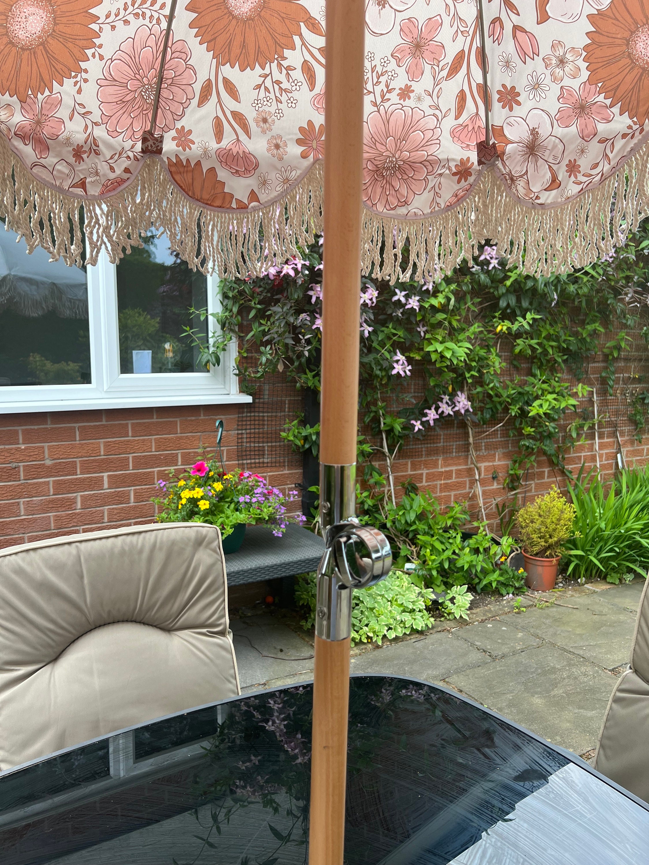 Vintage Boho White Floral Parasol Umbrella : White Top of Canopy ...