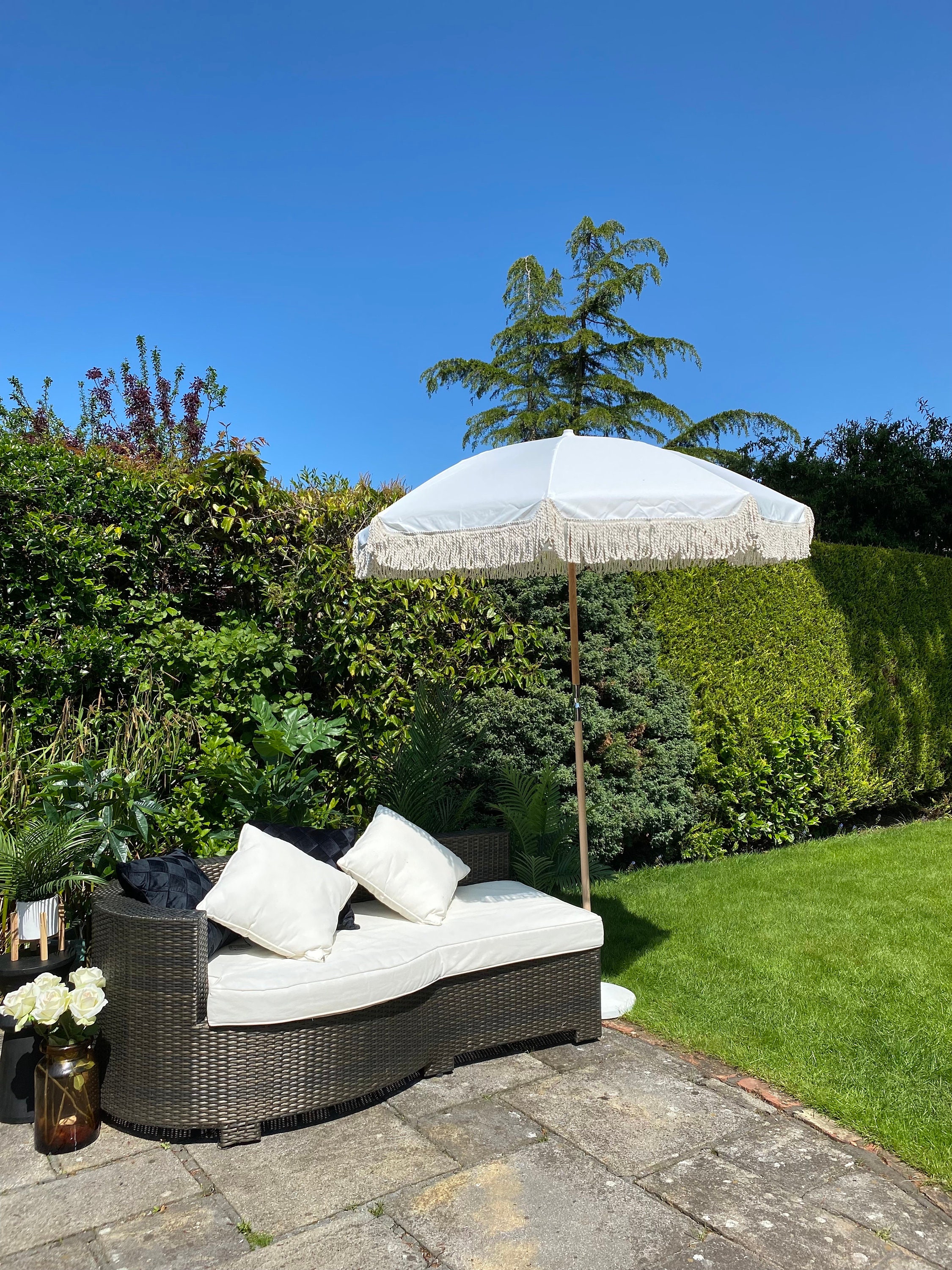 Boho Parasol Umbrella : White Fringe Tassel Sun Garden Parasol - Etsy